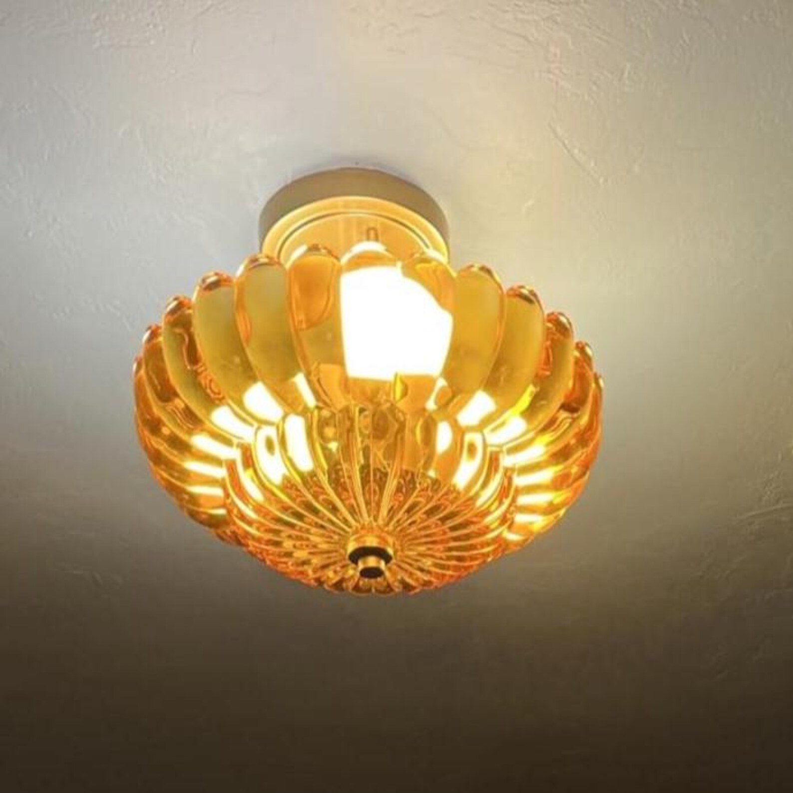 Vintage Inspired Amber Glass Semi Flush Mount Ceiling Light - Etsy