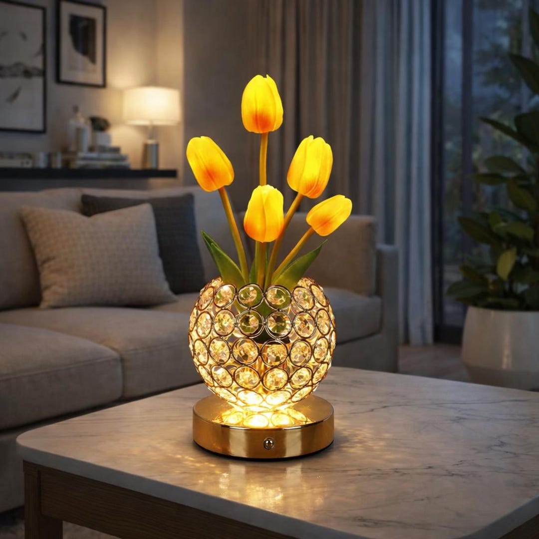 Tulip Crystal Table Lamp With Touch Dimming - Etsy