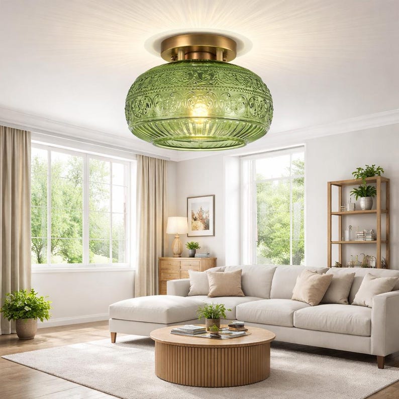 Green Art Deco Semi Flush Mount Ceiling Light - Etsy