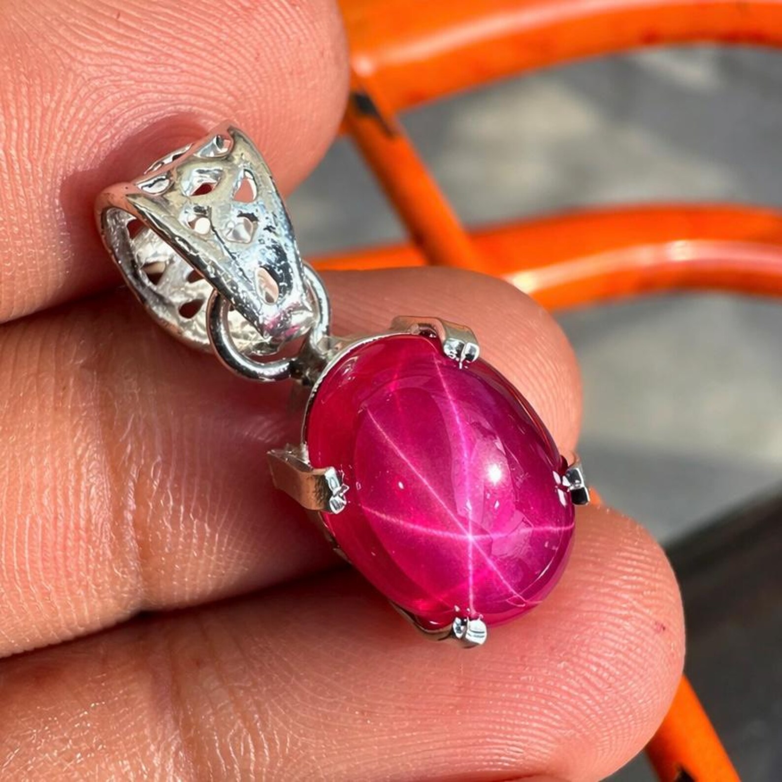 Natural 6 Rays Star Red Ruby Oval Cut 17.90 Ct Pendant 925 Sterling ...