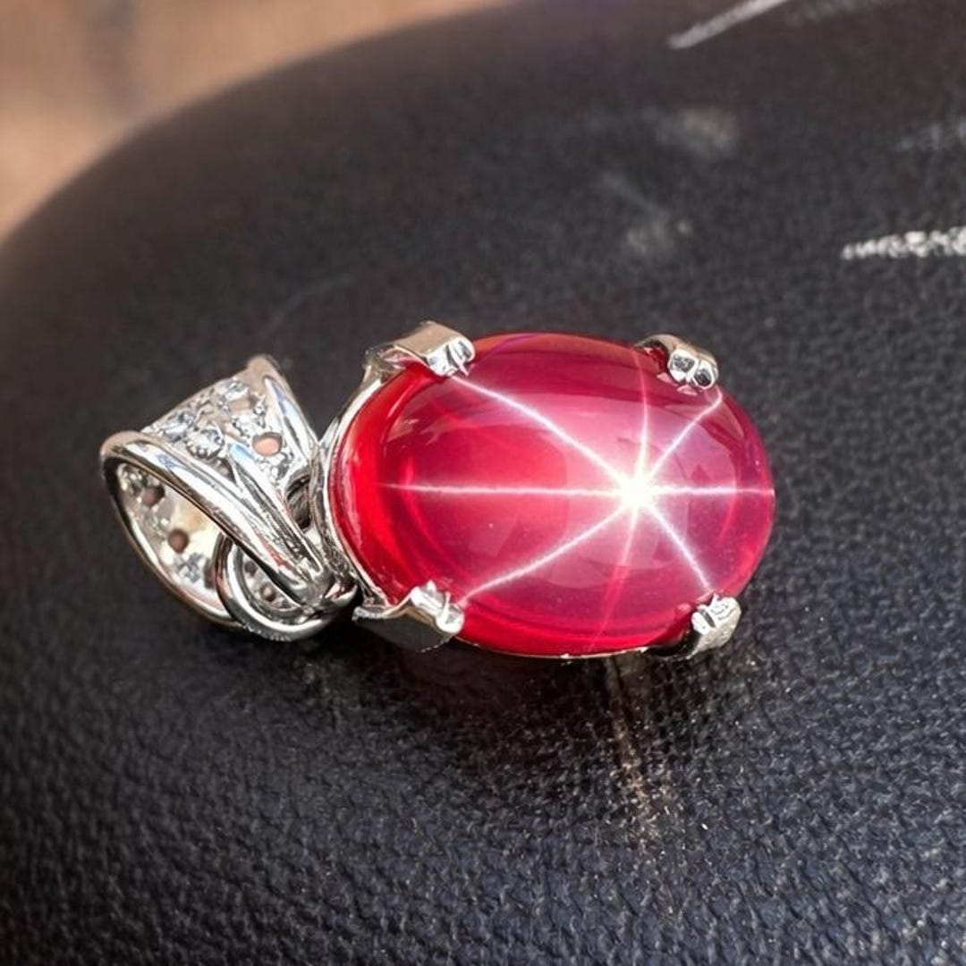 Natural 6 Rays Star Red Ruby Oval Cut 17.90 Ct Pendant 925 Sterling ...