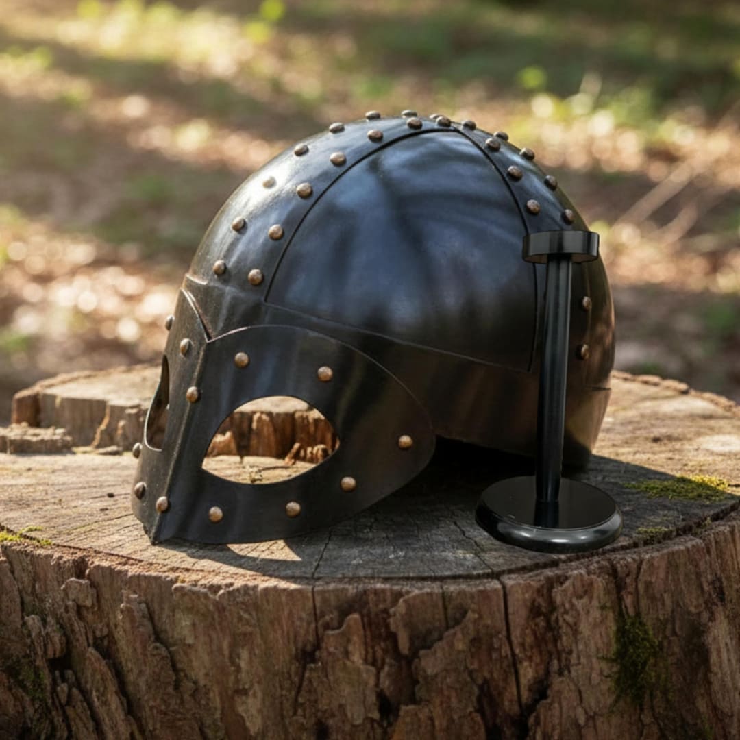Viking Mask Helmet : Warrior Costume Free Wooden Stand - Etsy