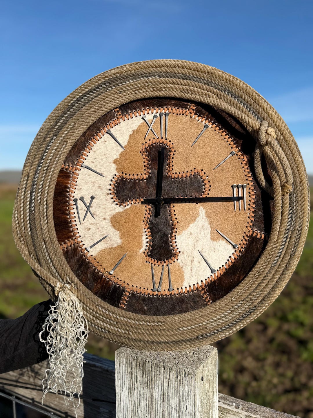 Western Cross Cowhide and Rope Clock - Etsy