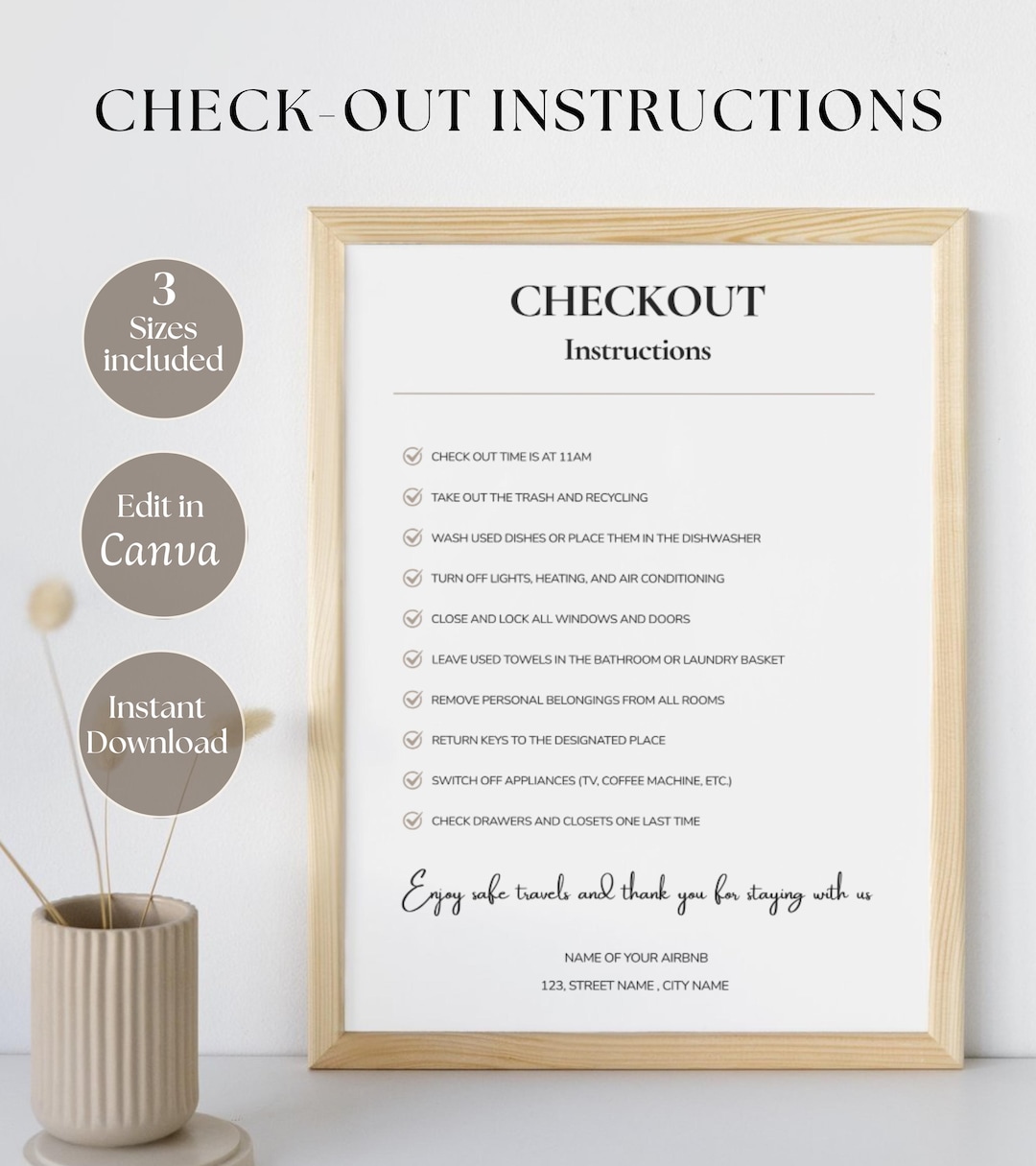Airbnb Check-out Instructions Sign Template | Minimaliste Printable ...