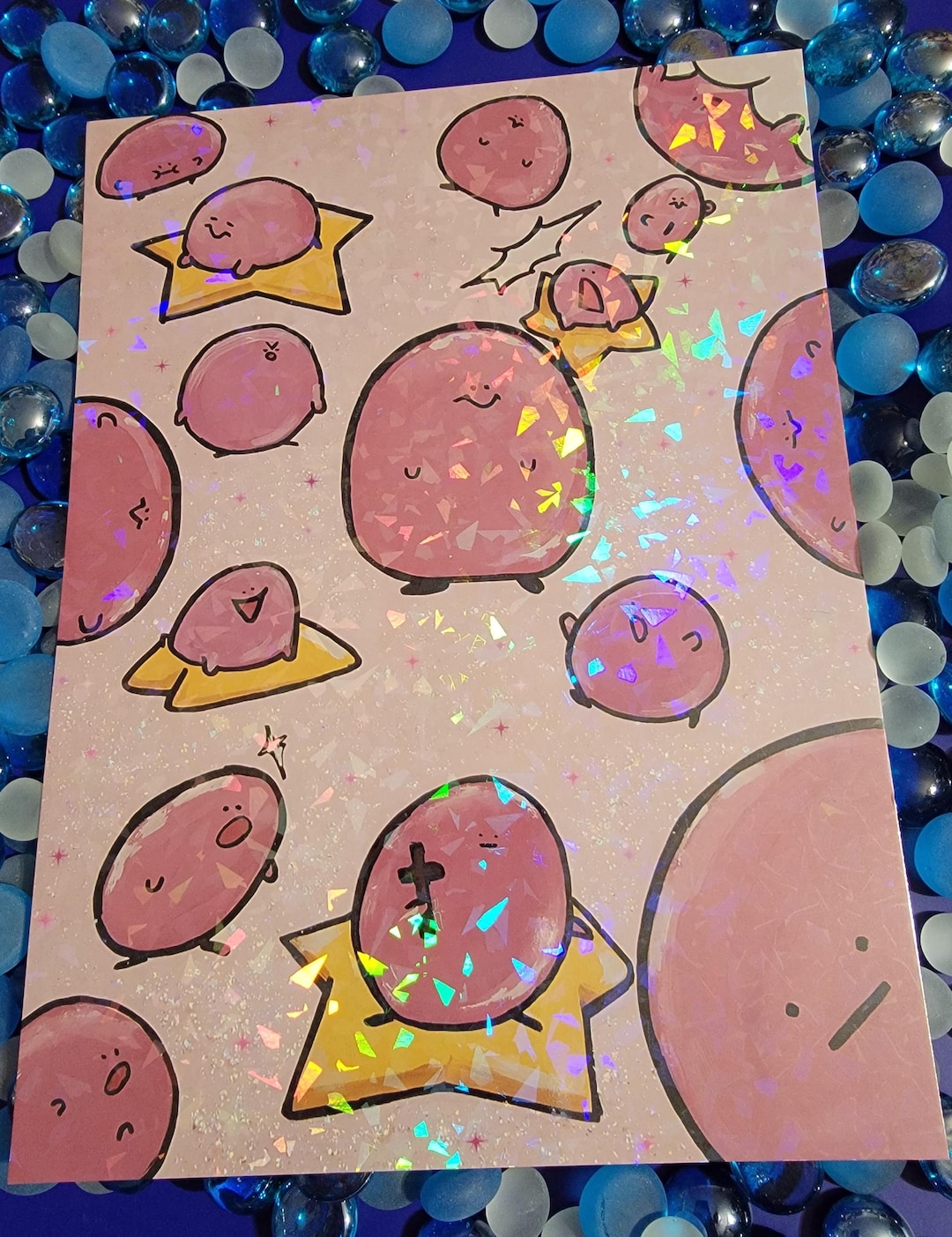 Kirby Kawaii Poyo Print Poster Cute Artwork Holographic Gift - Etsy