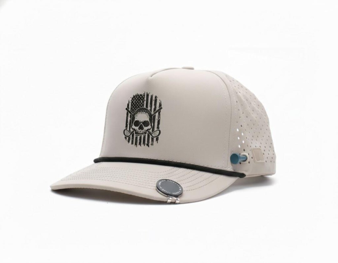 Embroidered Skull Golf Hat With Patriotic Detail – Performance Mens ...