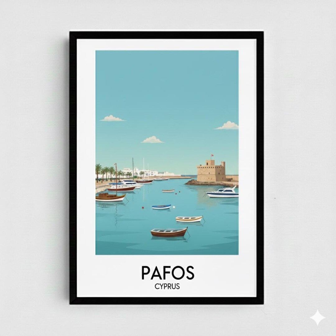 Pafos Cyprus Poster (unframed) | Travel Print, Coastal Harbor ...
