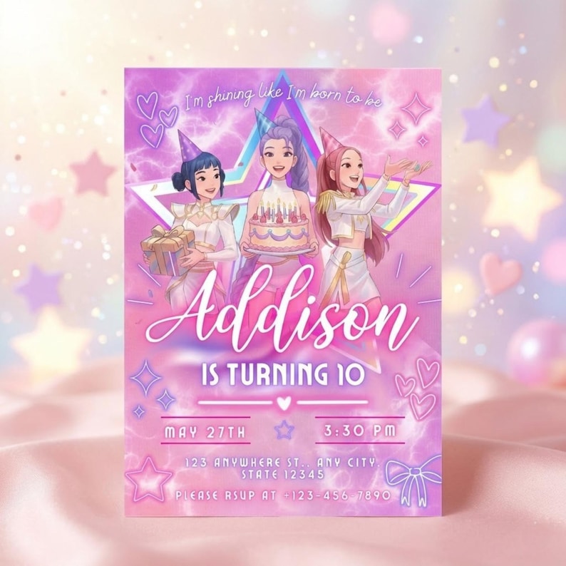 K-pop Birthday Invitation | Neon Demon Hunters, Girl Group (canva ...