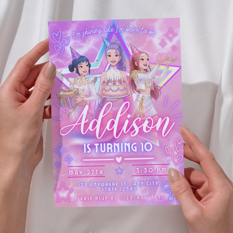 K-pop Birthday Invitation | Neon Demon Hunters, Girl Group (canva ...