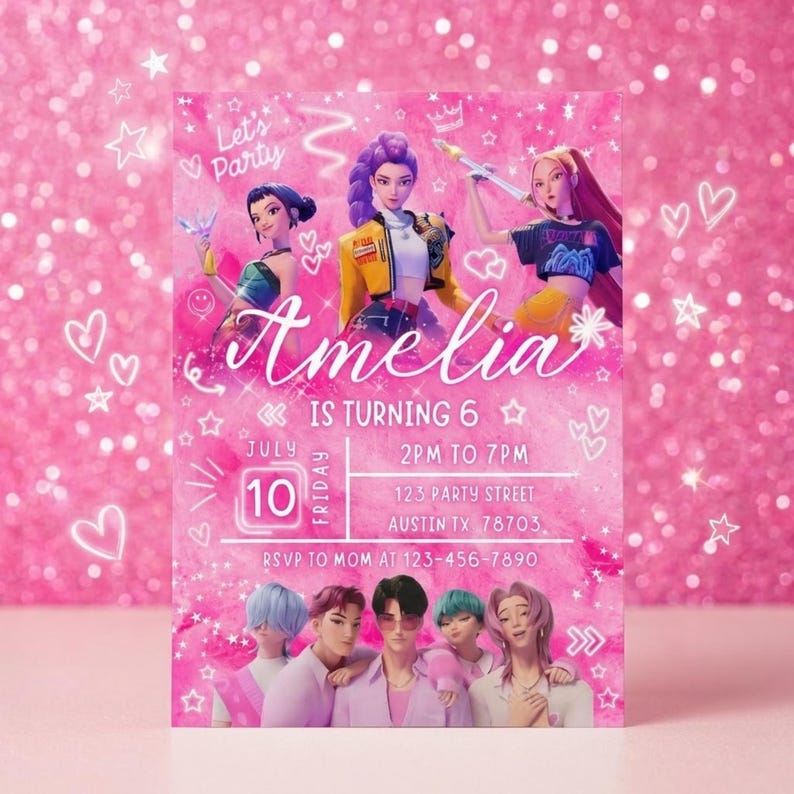 Neon K-pop Birthday Invitation | Editable Canva Template (digital ...