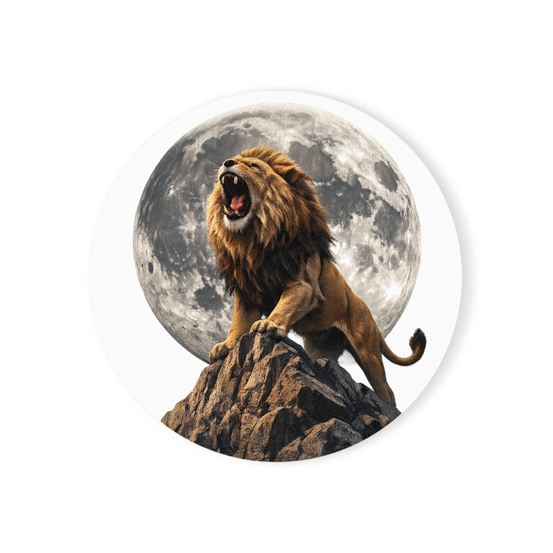 Roaring Lion on Rock Coaster | Cork Back Round Drink Coaster - Etsy