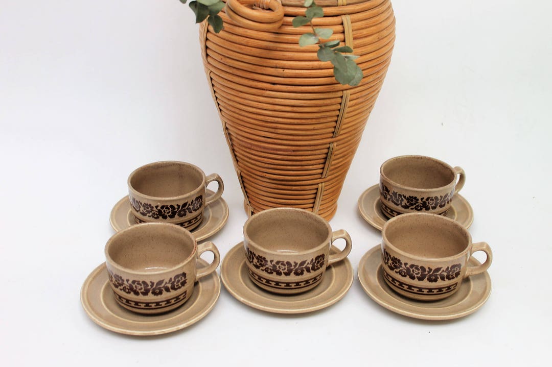 Set of Five Tams Light Brown Floral Design Cups and Saucers - Etsy UK
