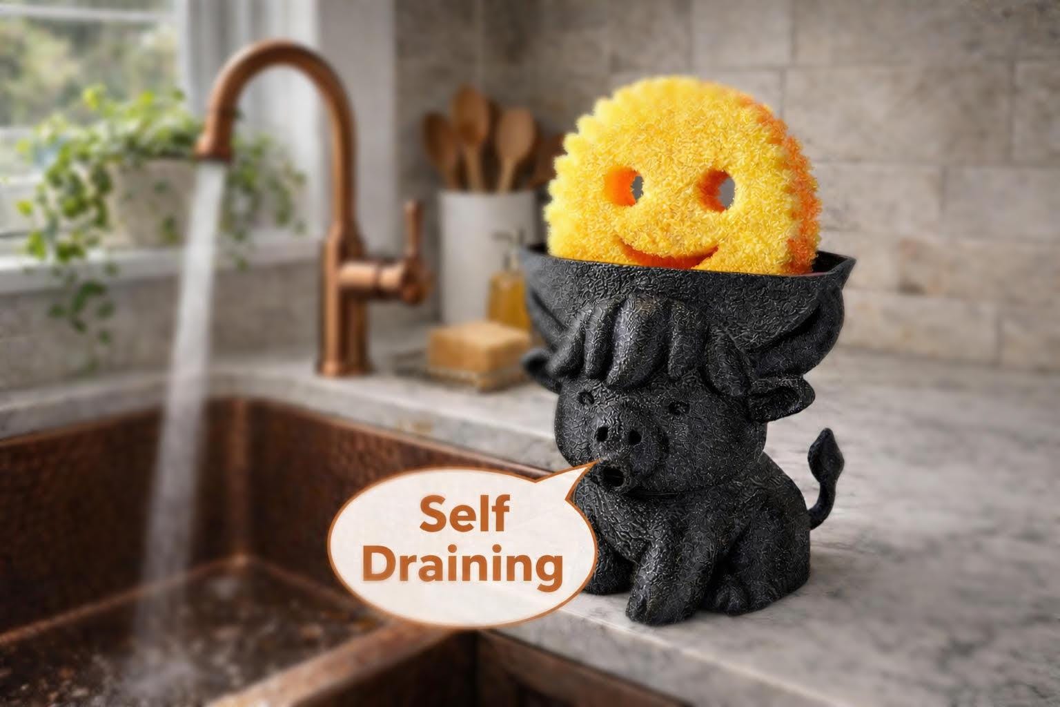 Original Highland Cow Sponge Holder | 3D Printed Farmhouse Sink Caddy ...