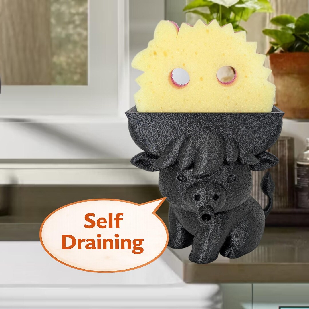 Farmhouse Kitchen Gift – Self-draining Cow Sponge Holder – Cute Sink ...