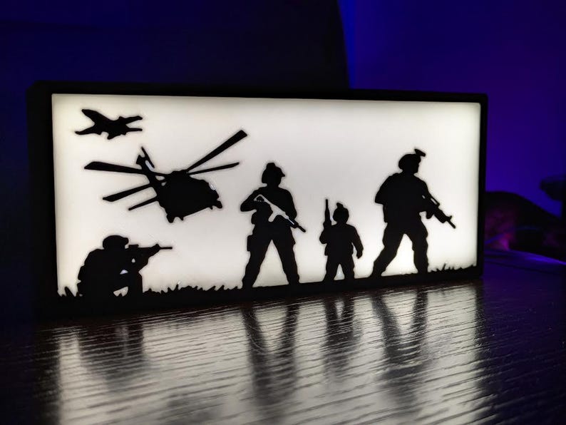 Military Silhouette LED Light Box – Tactical Soldier Scene Desk Lamp ...