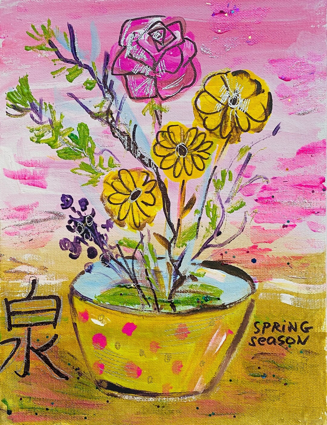 Japanese Haiku Spring, Poetry Glitter Oriental Art, Ikebana Art ...