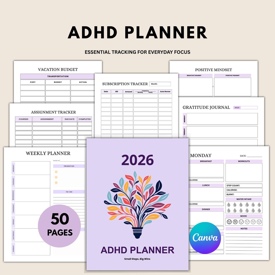 2026 ADHD Planner Printable, Daily & Weekly Focus System for Adults ...