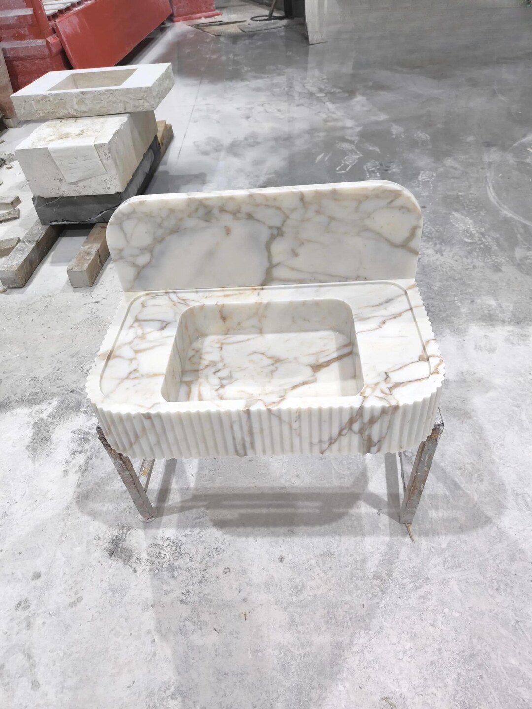 Calacatta Gold Marble Vanity Sink, Fluted Front (custom Sizes) - Etsy