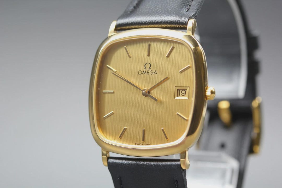 Vintage 1983 Omega De Ville Quartz Date Gold Dial Cushion Mens Watch ...