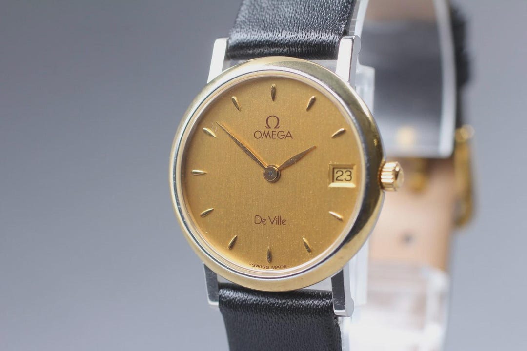 Vintage 1993 OMEGA De Ville Cal.1379 Gold Dial Quartz Men's Watch [exc+ ...