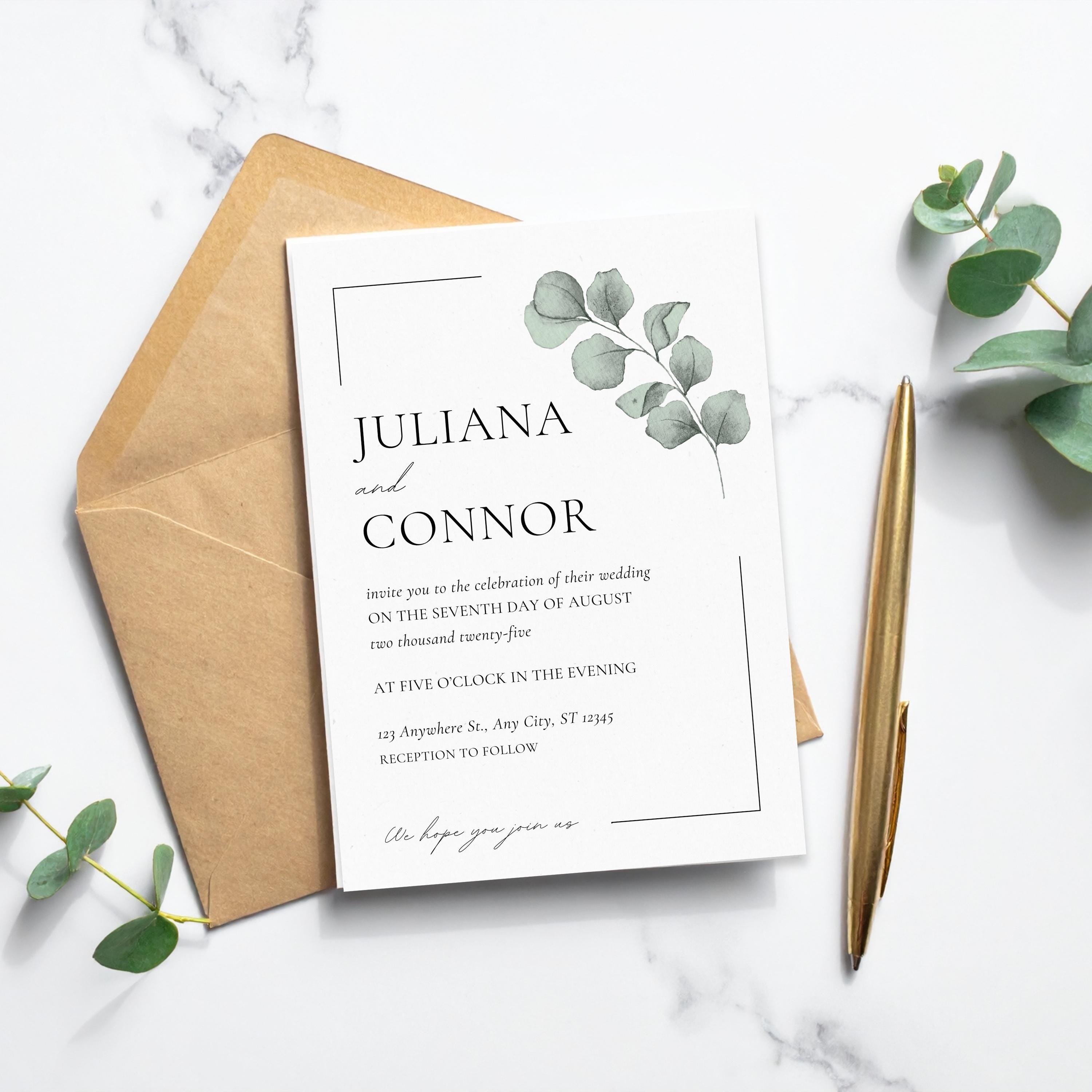 Beige Wedding Invitation, Minimal Elegant Invitation, Printable Invite ...