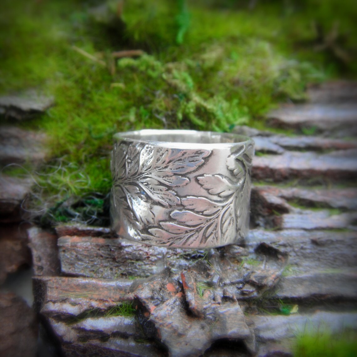 Silver Fern Ring Rustic Wedding Band Made With Real Leaves - Etsy