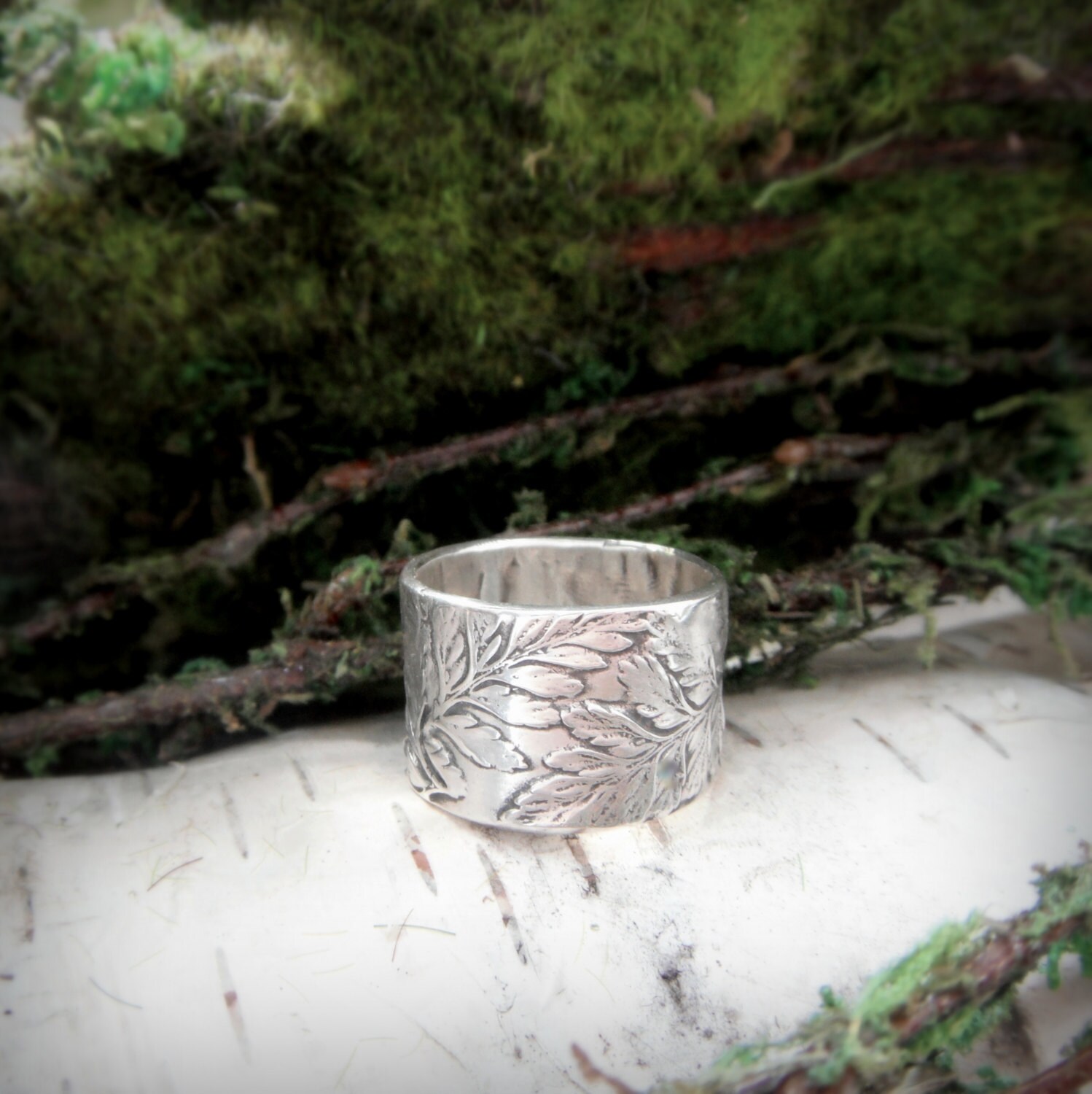 Silver Fern Ring Rustic Wedding Band Made With Real Leaves - Etsy