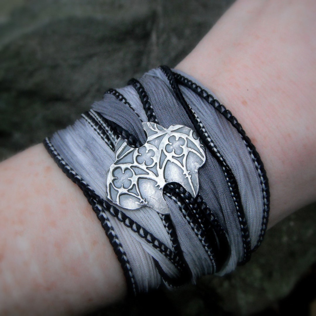 Medieval Bracelet- Cathedral- Silver & Silk Wrap Bracelet- Artisan ...