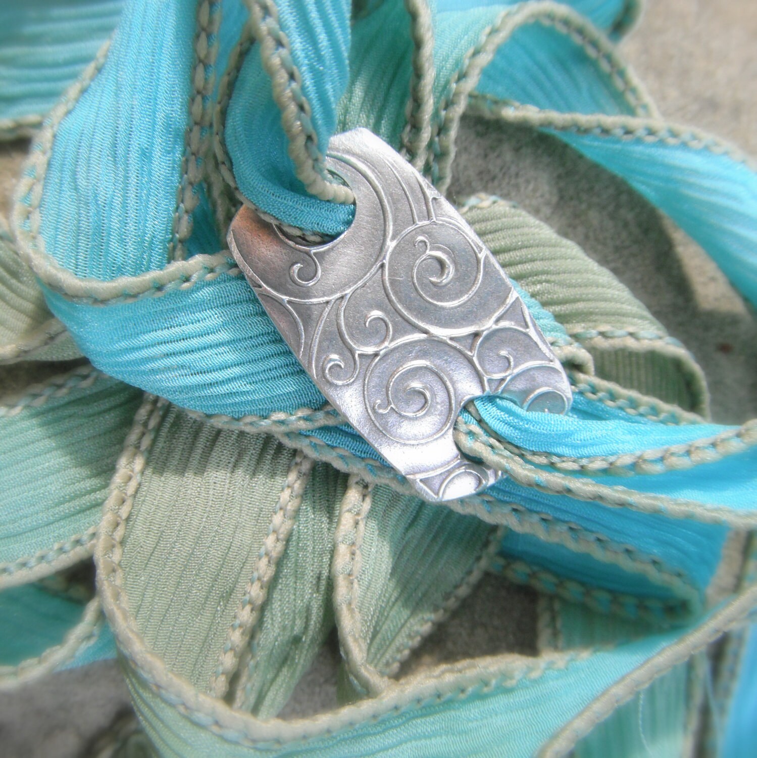 Silk Ribbon Bracelet- Silver & Silk Wrap Bracelet- Boho Wrap Bracelet ...