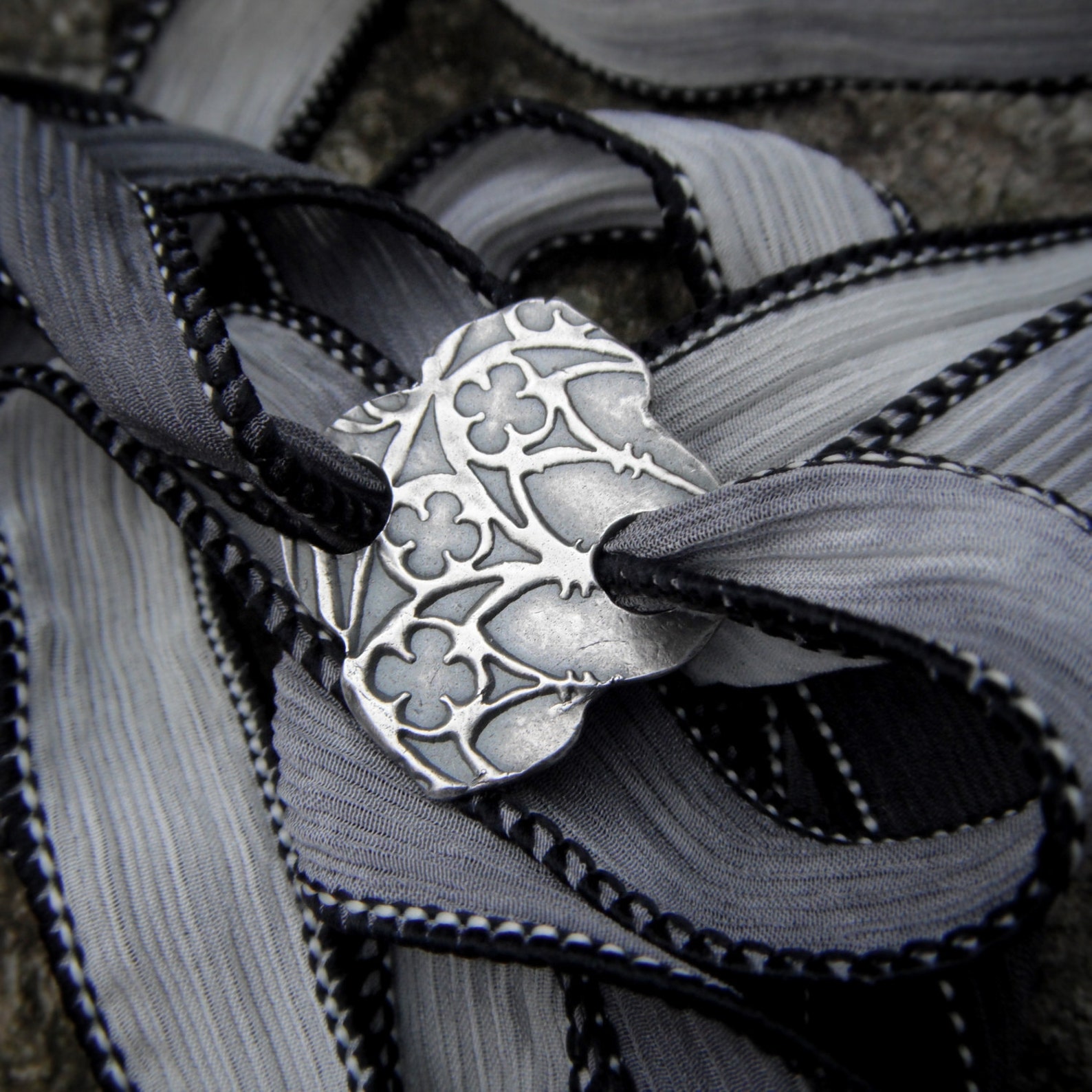 Medieval Bracelet- Cathedral- Silver & Silk Wrap Bracelet- Artisan ...