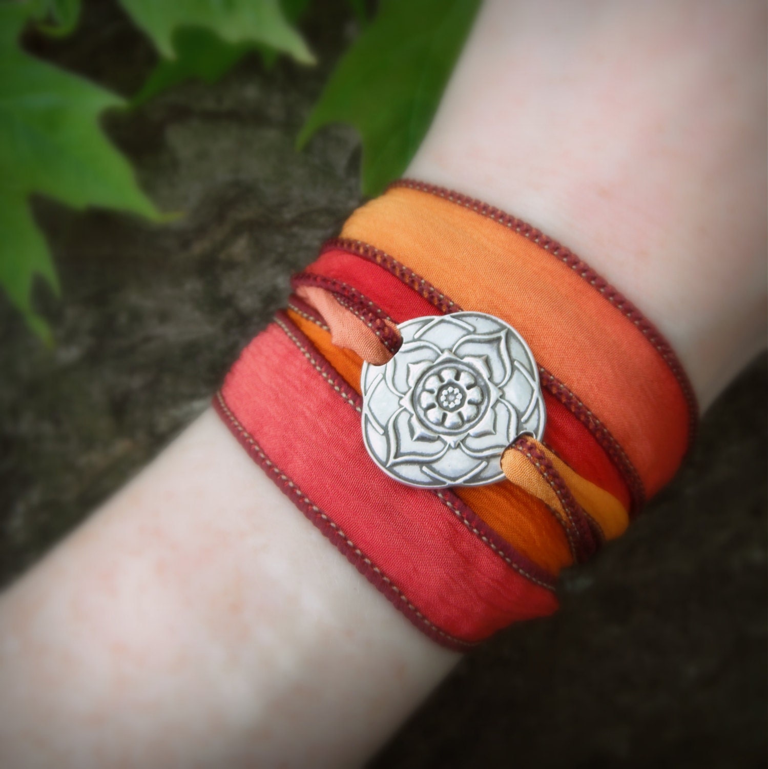 Yoga Jewelry - Boho Silk Wrap Bracelet- Lotus Mandala - Artisan ...
