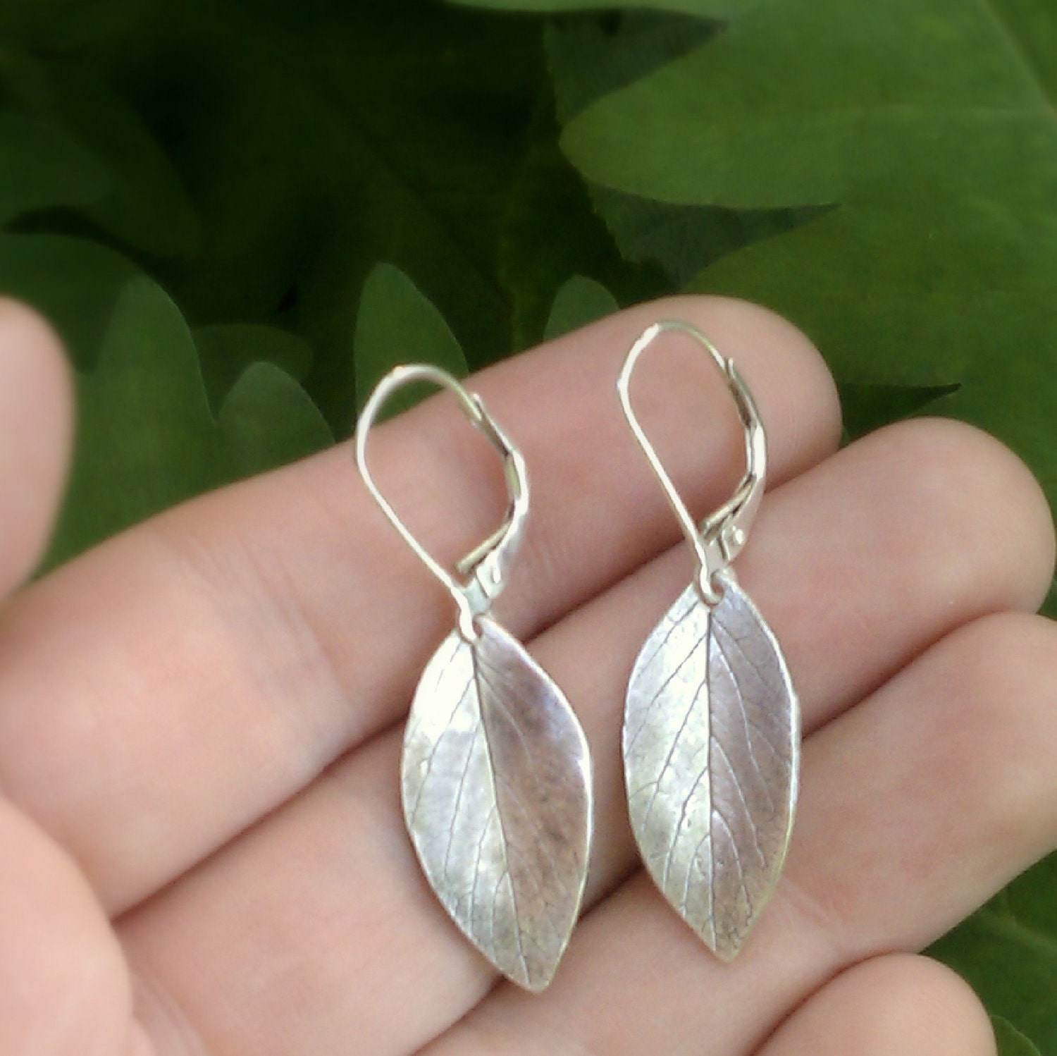 Leaf Earrings in Silver Made With Real Leaves Silvan Leaves - Etsy