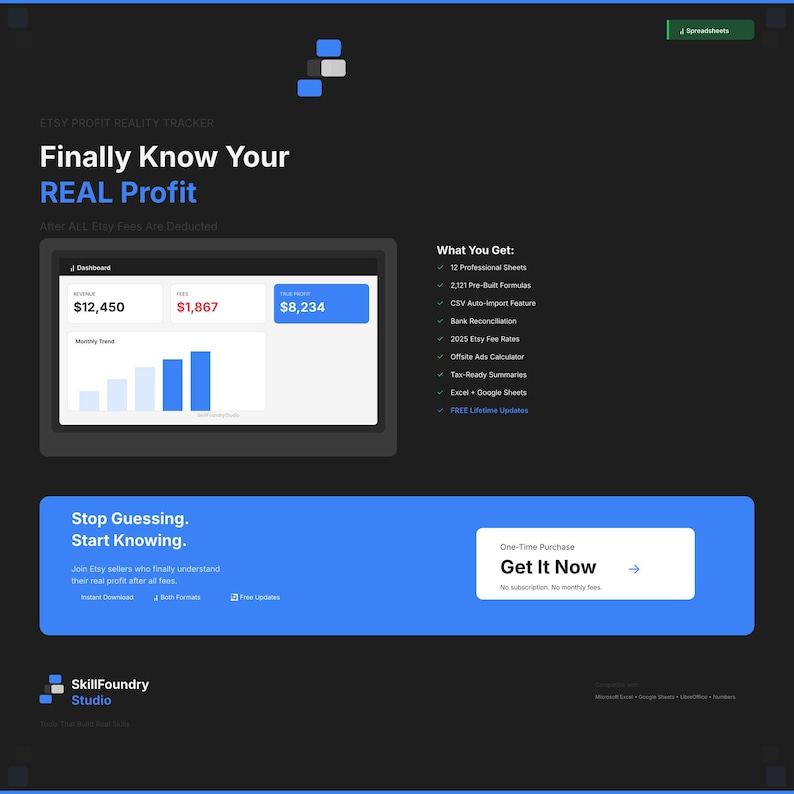 Etsy Profit Tracker Spreadsheet 2025 | Fee & Reserve Calculator for Sellers | Excel Google ...