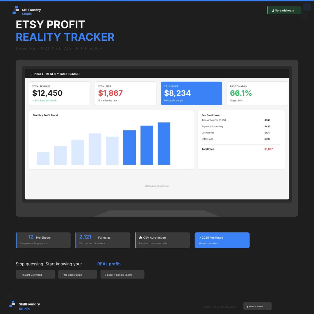 Etsy Profit Tracker Spreadsheet 2025 | Fee & Reserve Calculator for Sellers | Excel Google ...