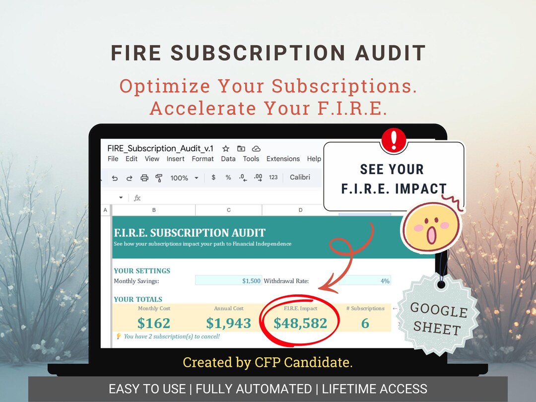 Subscription Tracker Spreadsheet Excel | FIRE Budget Planner | Expense ...