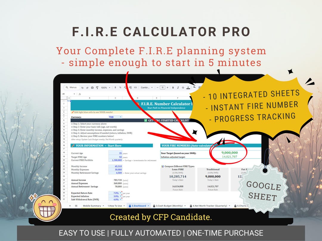 FIRE Calculator PRO Google Sheet | Financial Independence, Budgeting ...