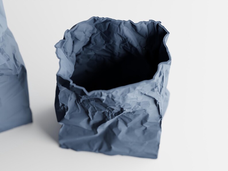 3D Printed Crumpled Paper Bag Planter - Modern Minimalist Plant Pot ...