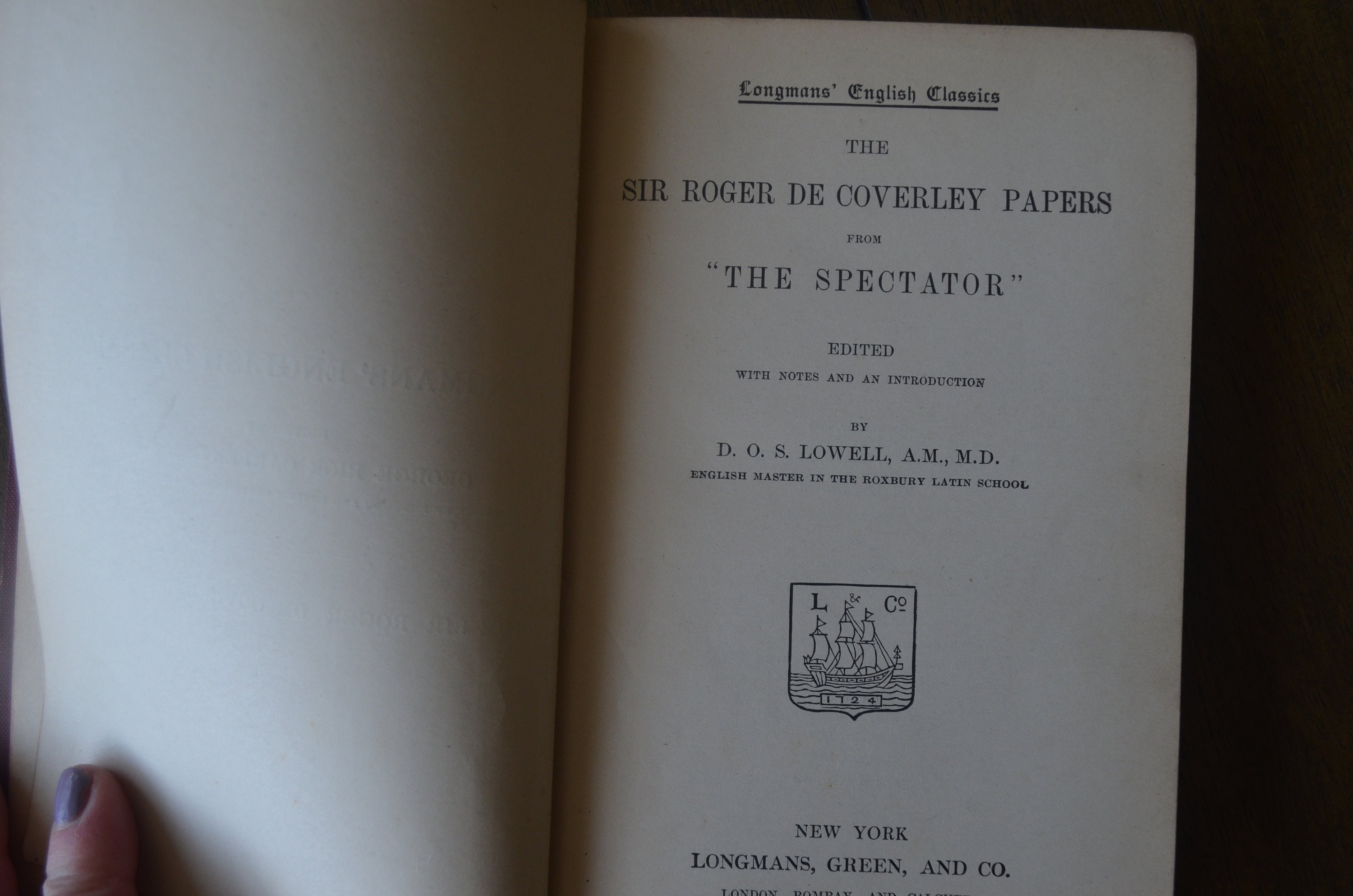 Vintage School Textbook the Sir Roger De Coverley Papers, Longman's ...