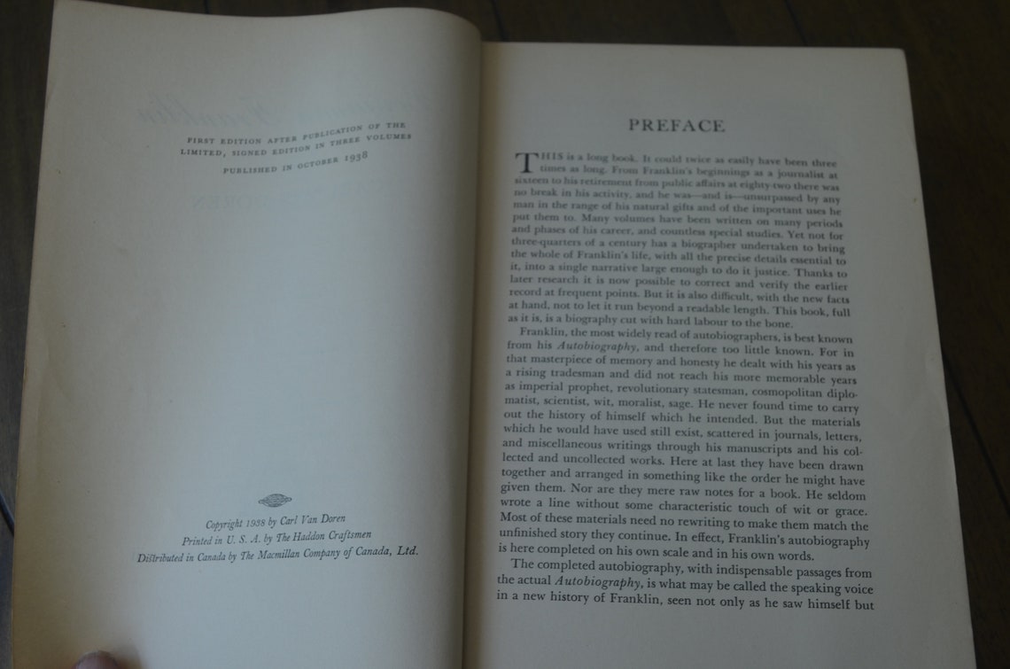 Benjamin Franklin Carl Van Doren Viking Press 1938 First - Etsy