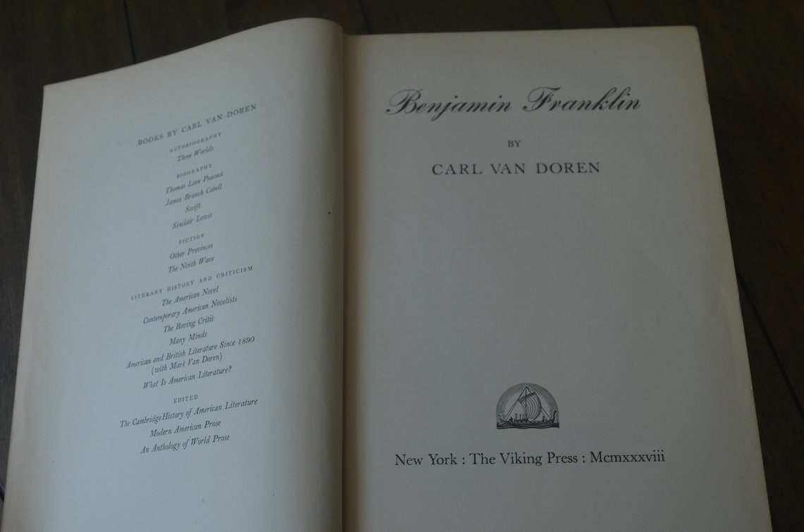 Benjamin Franklin Carl Van Doren Viking Press 1938 First - Etsy