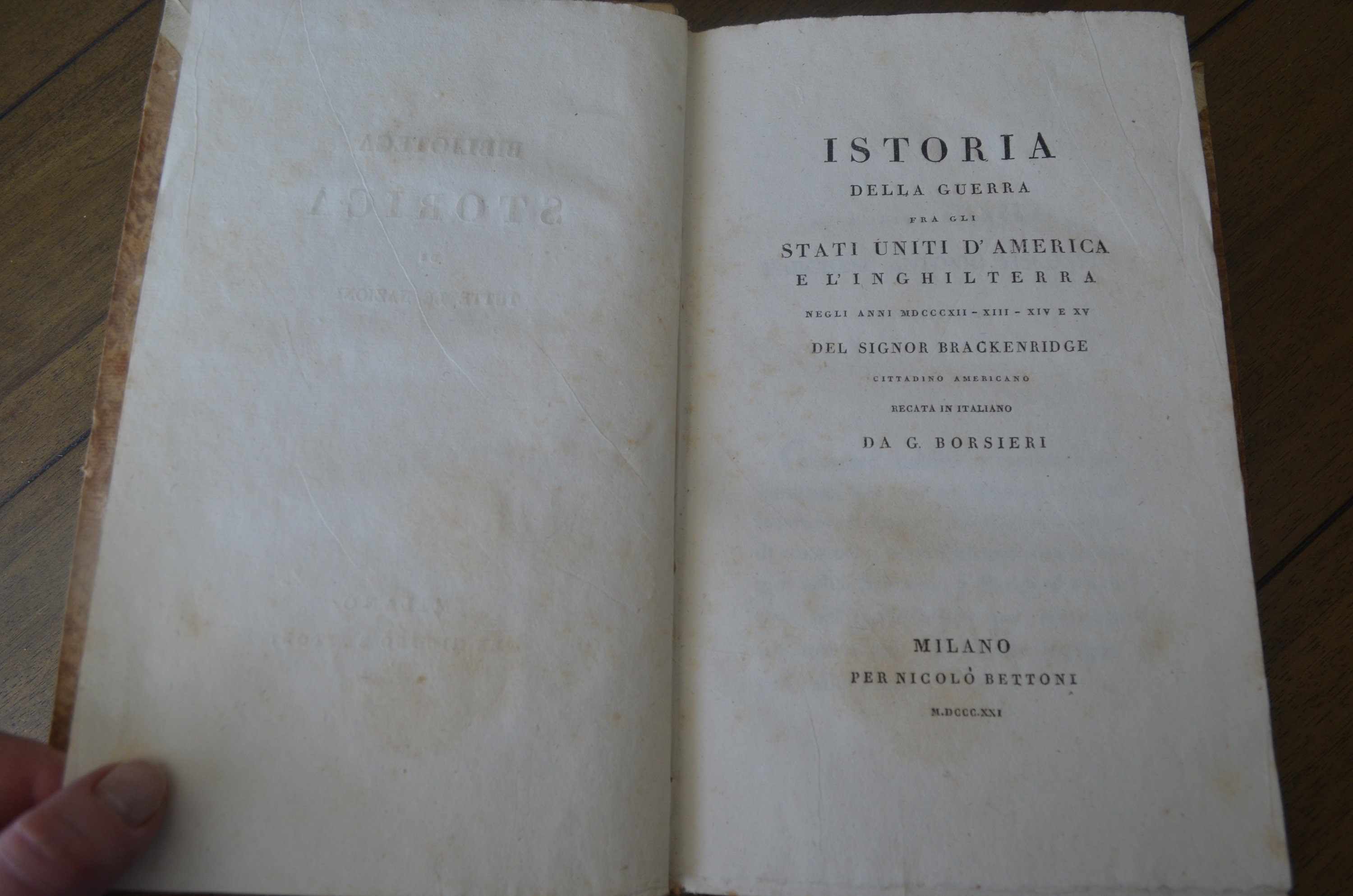 1821 Vellum Book, Italian -- History of the Late War Between the United ...