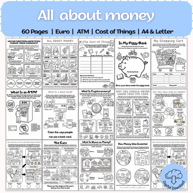 Money Workbook for Kids Printable PDF | 60 Pages Financial Literacy ...
