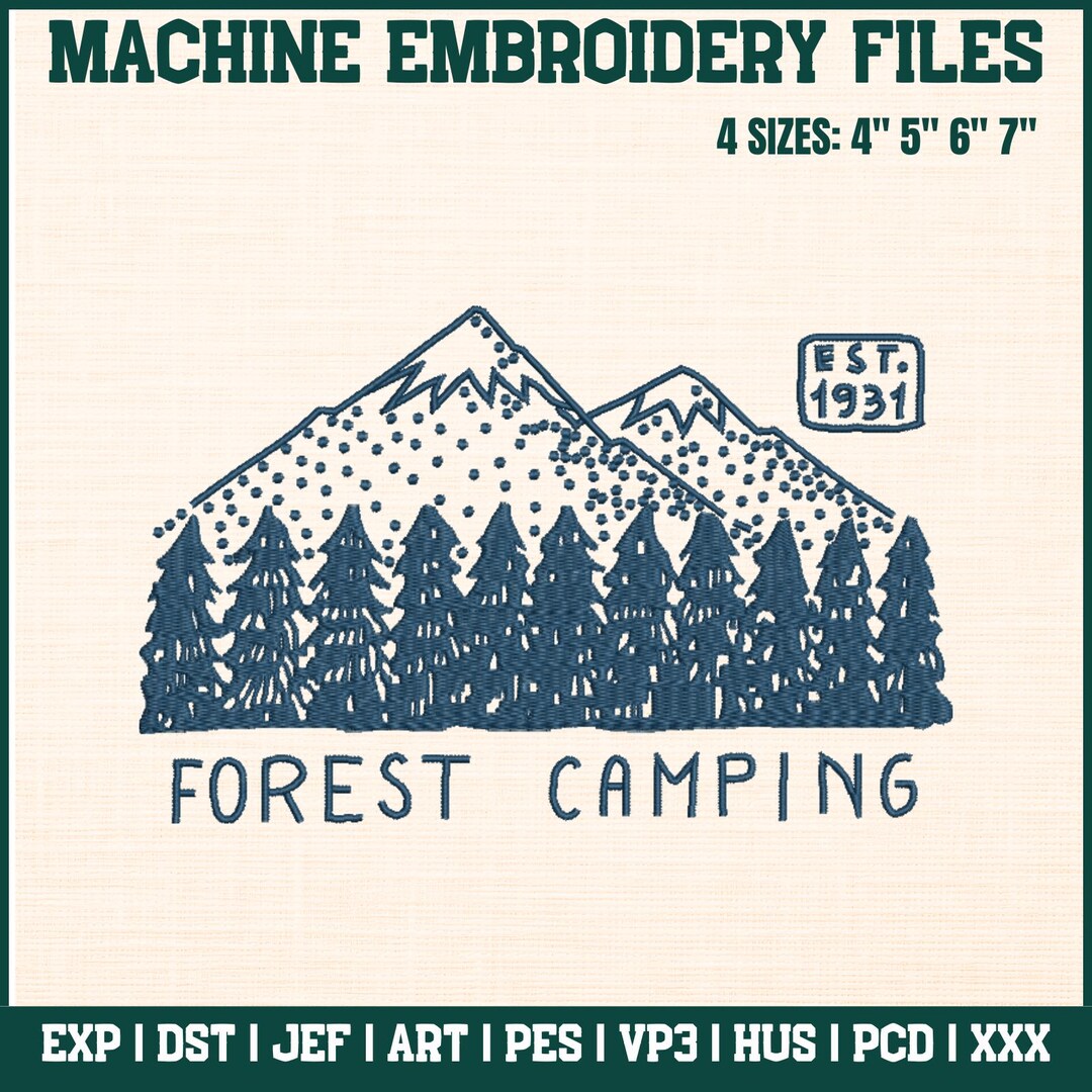 Forest Camping Embroidery Design, Nature Pattern Digital Files, Instant ...
