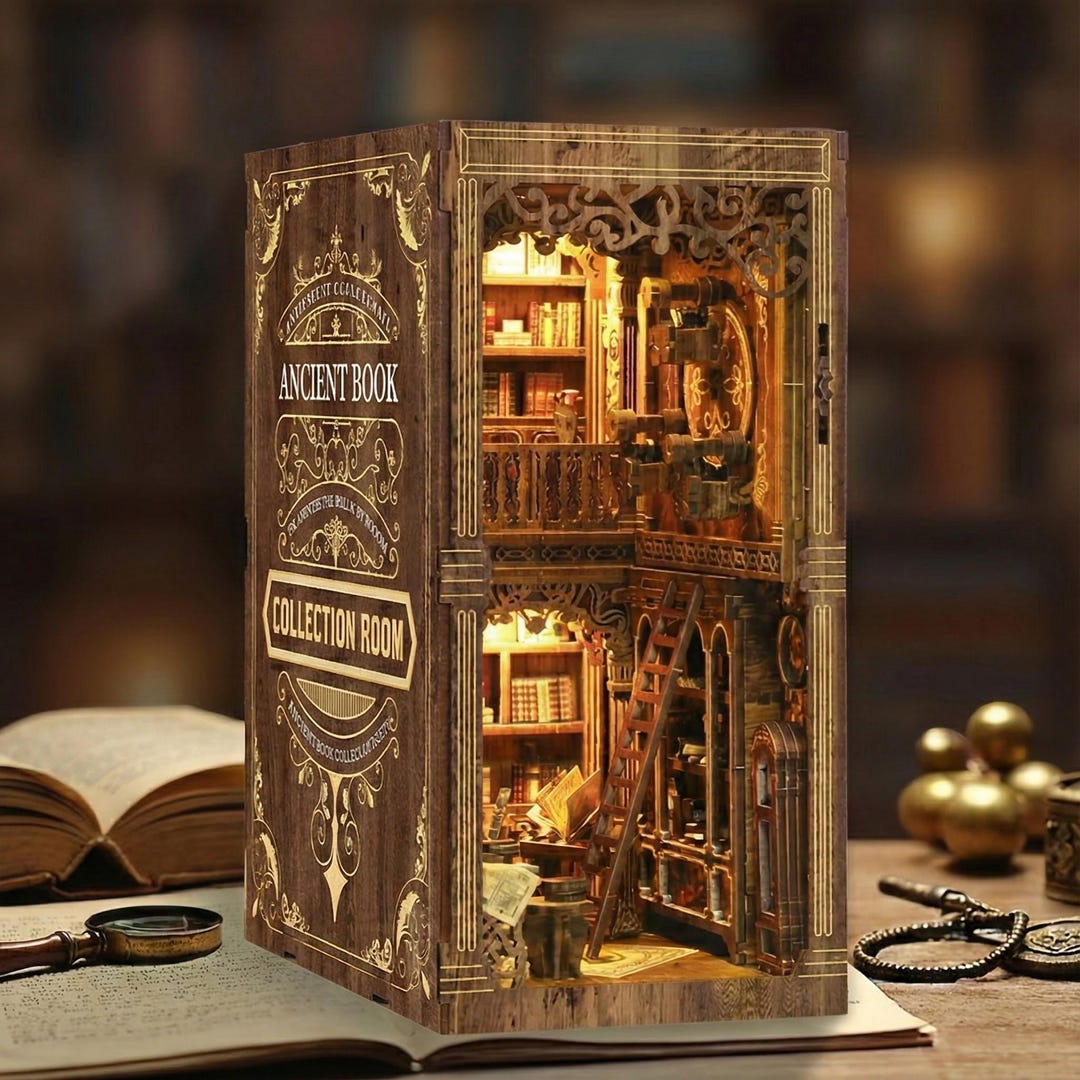 DIY Wooden Book Nook Kit – 3D Assembled Bookend Cabin Model, Stereo ...