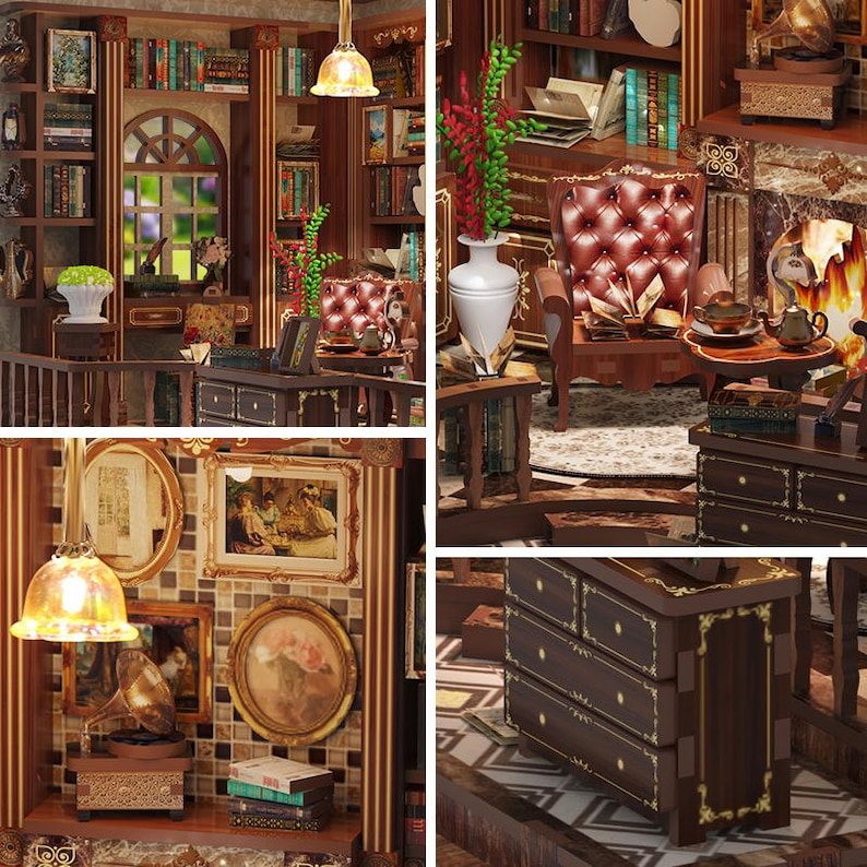 Neoclassical Reading Room DIY Book Nook Kit – Wooden Bookend Cabin ...