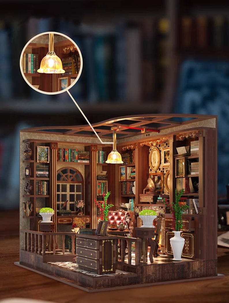 Neoclassical Reading Room DIY Book Nook Kit – Wooden Bookend Cabin ...