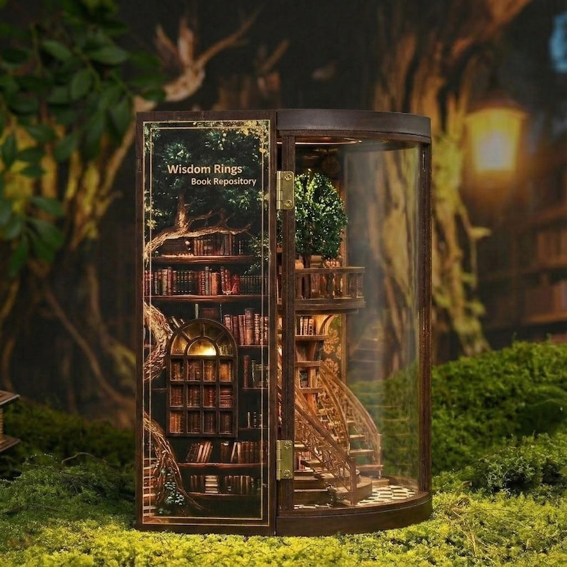 3D Pop-up Library Book Nook DIY Kit – Rotating Wheel Miniature House ...