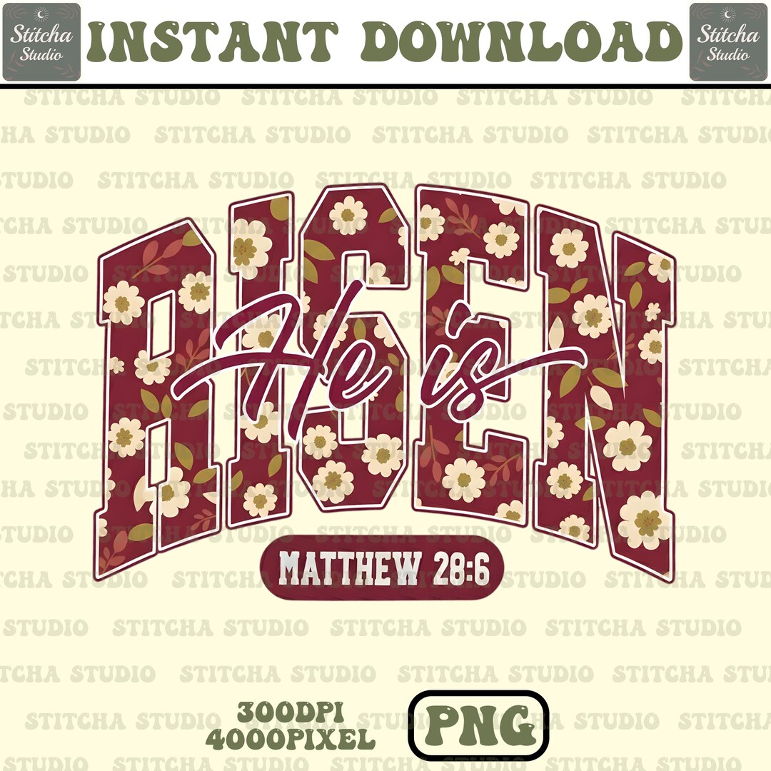 He is Risen Matthew 286 PNG, Floral Christian Quote, Vintage Bible ...