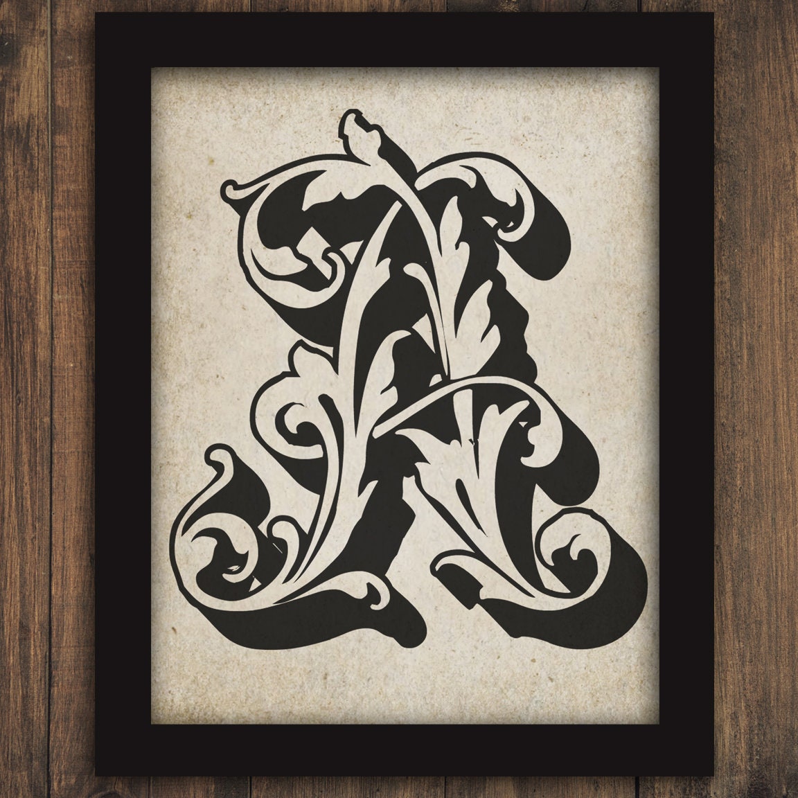 Prints MONOGRAM Fancy Acanthus Leaf Letter or Initial H Text Typography ...