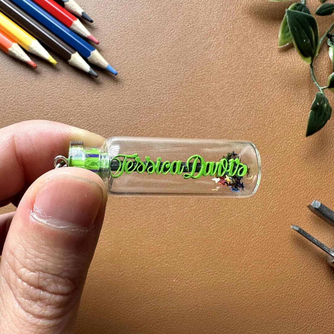 Personalized Pencil in Glass Bottle Keychain, Custom Name Engraved Mini ...